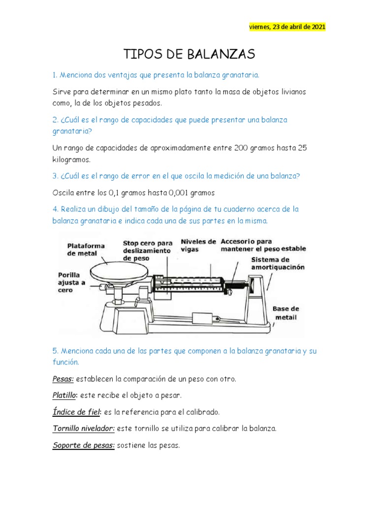 03 - Ta - Tipos de Balanzas PDF | PDF | Balanza | Cantidades fisicas