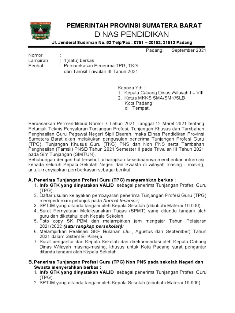 Pemberkasan Tunjangan Guru Sumbar 2021 | PDF | Bisnis | Pengelolaan ...