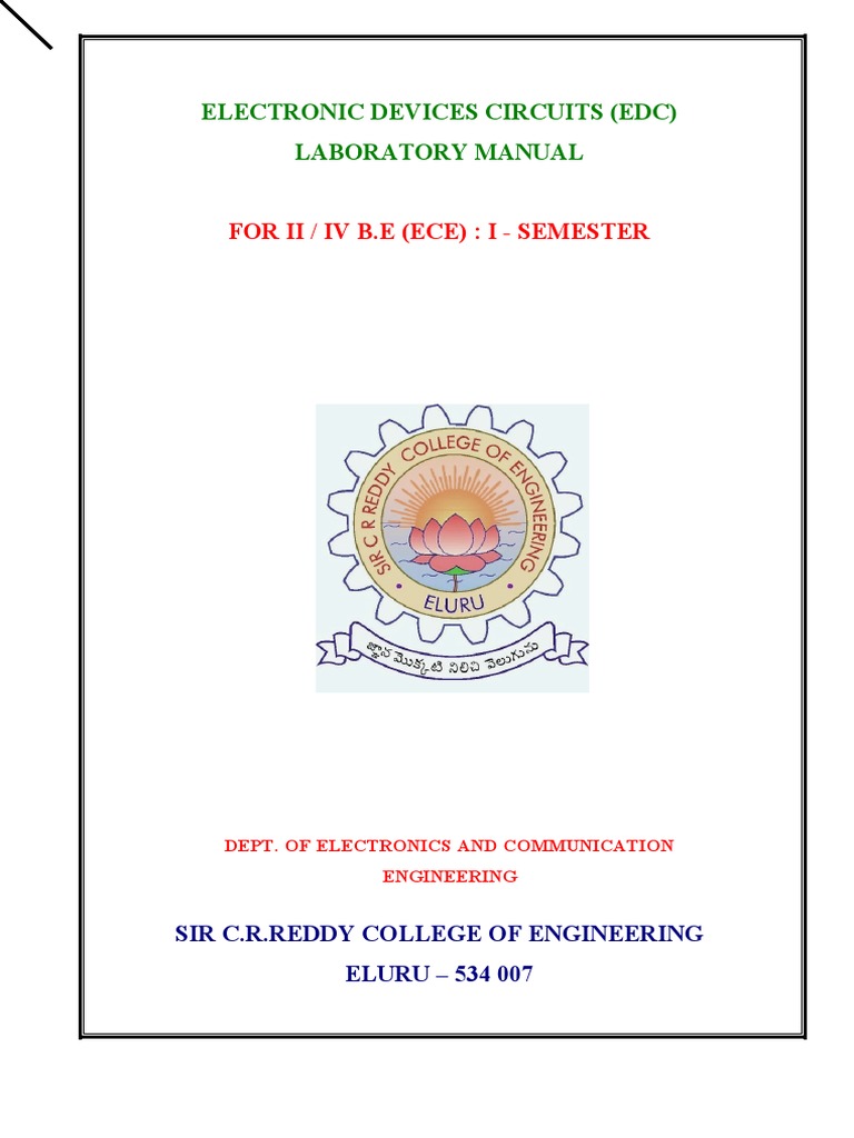 Electronic Devices Circuits (Edc) Laboratory Manual: For Ii / Iv B.E ...