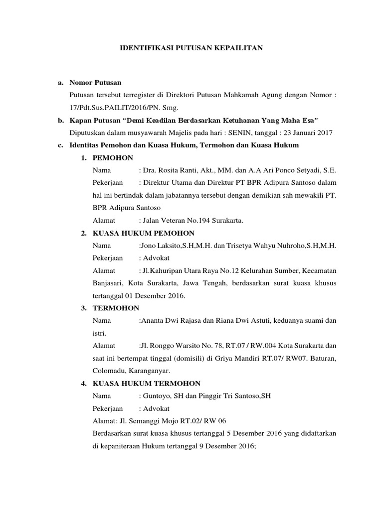 Identifikasi Putusan Kepailitan | PDF | Hukum