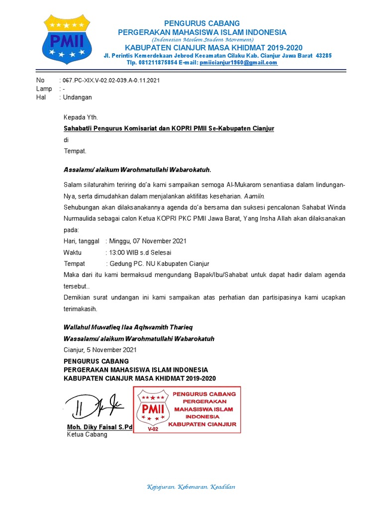 Undangan Pengurus Komisariat Dan KOPRI PMII Se-Kabupaten Cianjur | PDF ...