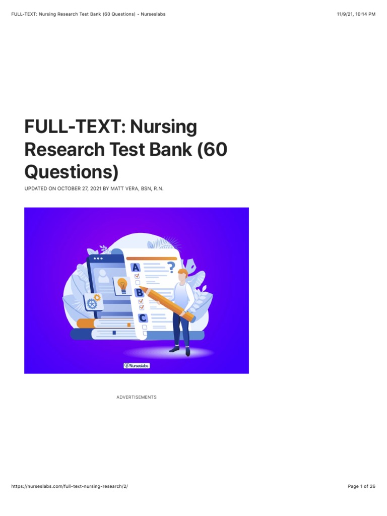 Nursing Research Test Bank (20 Questions) - Nurseslabs 2 | PDF ...