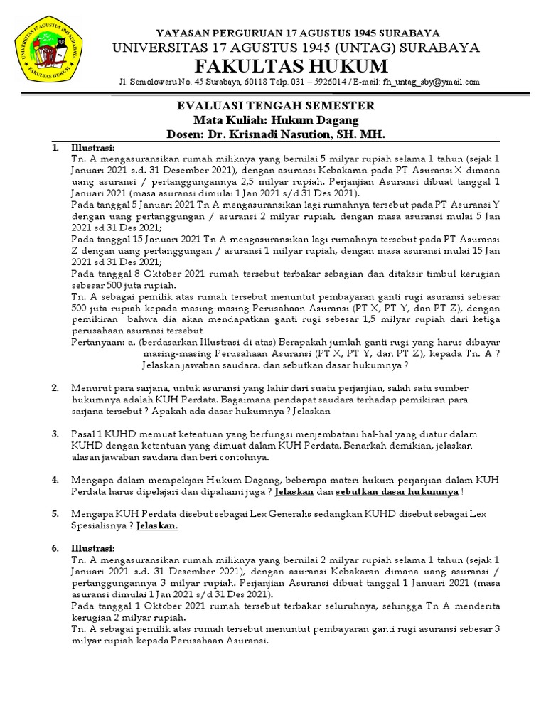 Soal UTS HK Dagang Okt 2021 | PDF