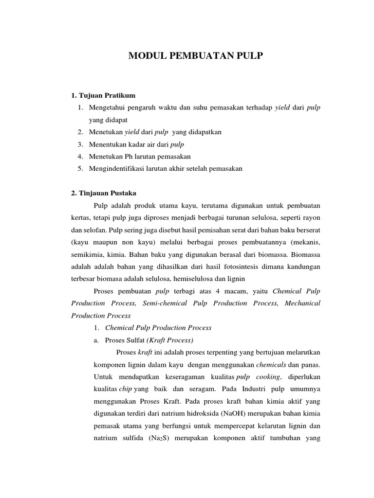 Proses Pembuatan Pulp: Metode dan Yield | PDF