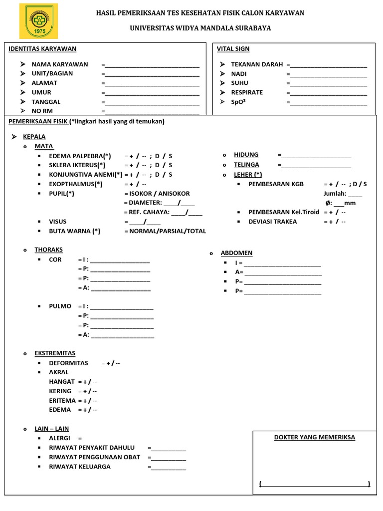 Hasil Pemeriksaan Tes Kesehatan Fisik Karyawan | PDF