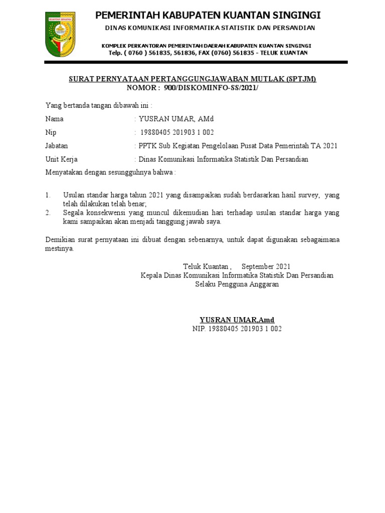 Format SPTJM Standar Harga | PDF