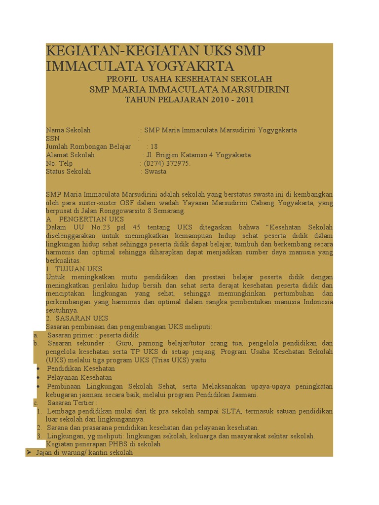 Kegiatan-Kegiatan Uks SMP Immaculata Yogyakrta | PDF