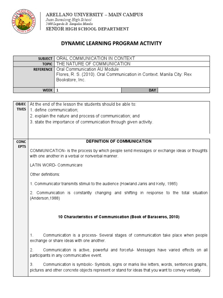 DLP 1 The Nature of Communication | PDF | Communication | Rubric (Academic)