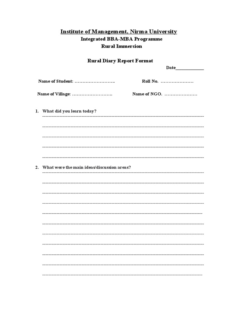 Documenting a Day of Service: A Rural Immersion Diary Report Template ...