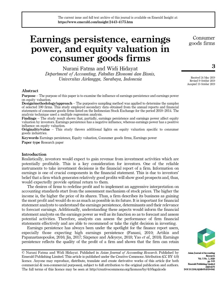 Earnings Persistence, Earnings Power, and Equity Valuation in Consumer ...