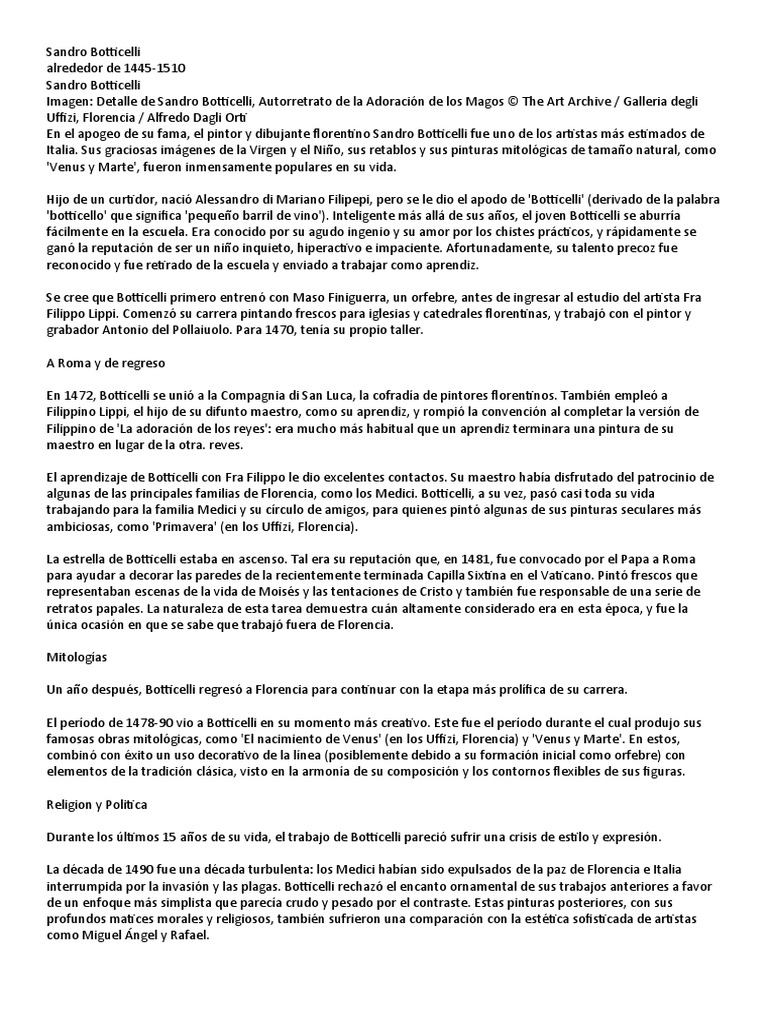 Sandro Botticelli (Biography) | PDF | Florencia | Pinturas