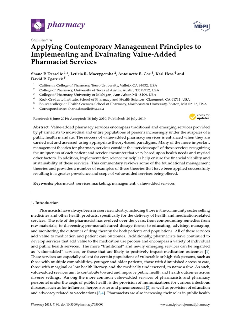 Pharmacy: Applying Contemporary Management Principles To Implementing ...