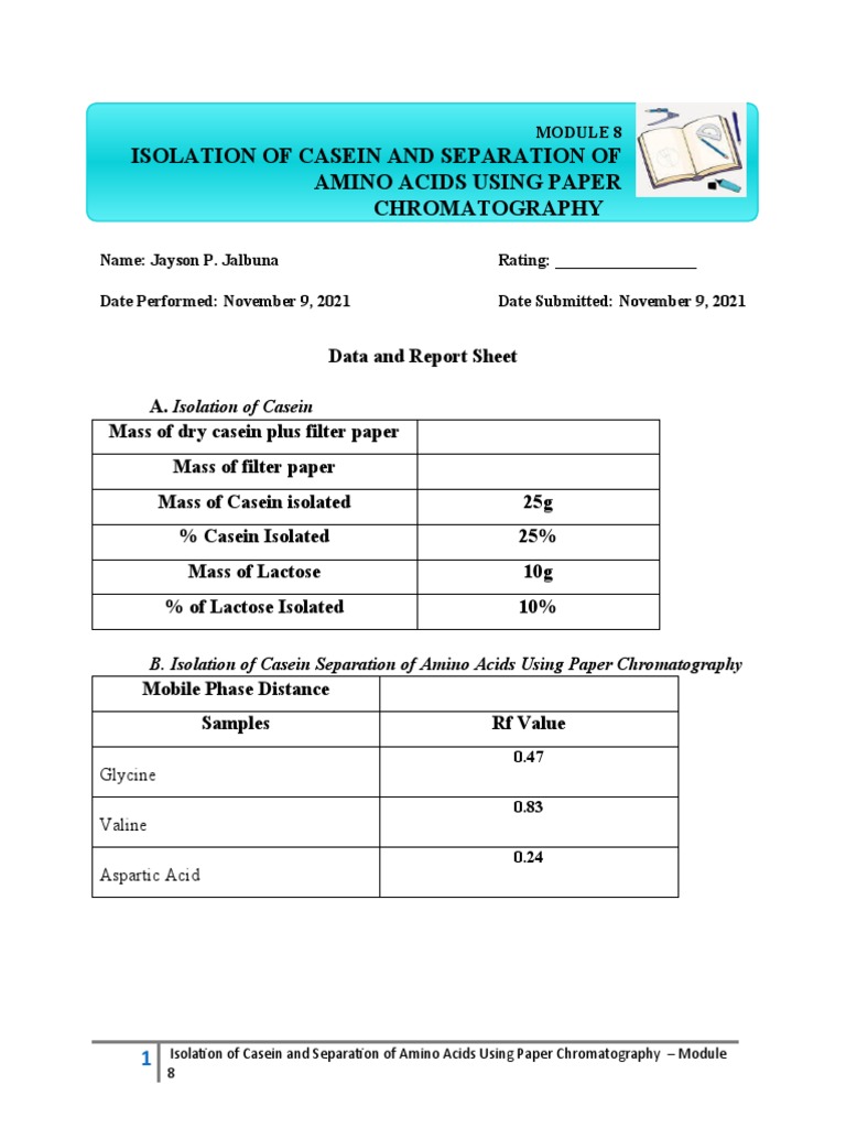 8 Isolation of Casein Worksheet No. 8 | PDF | Chromatography | High ...