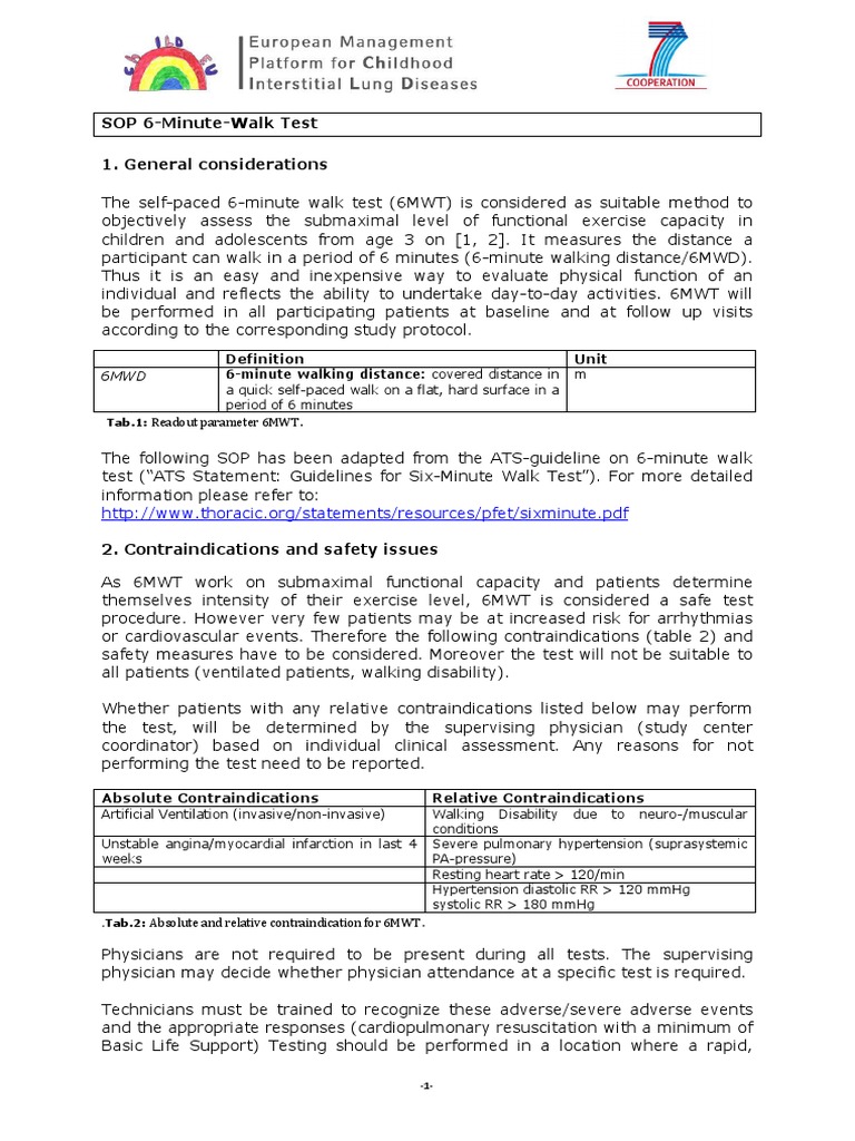 SOP 6-Minute-Walk Test 1. General Considerations: 6-Minute Walking ...