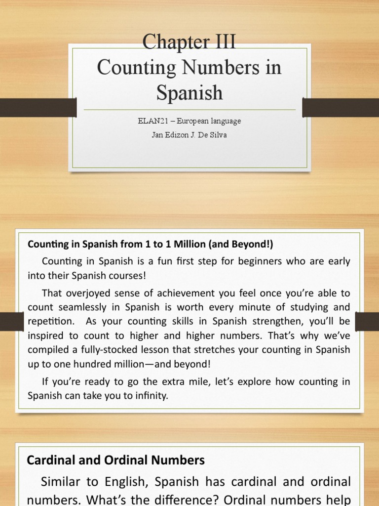 Counting Numbers in Spanish: ELAN21 - European Language Jan Edizon J ...