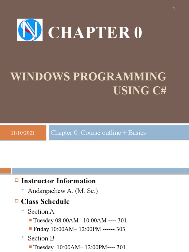 Windows Programming Using C#: Chapter 0: Course Outline + Basics | PDF | Computer Programming ...