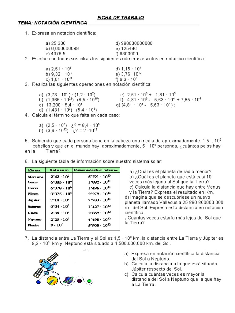 Hojas De Trabajo De Operaciones Con Notación Científica