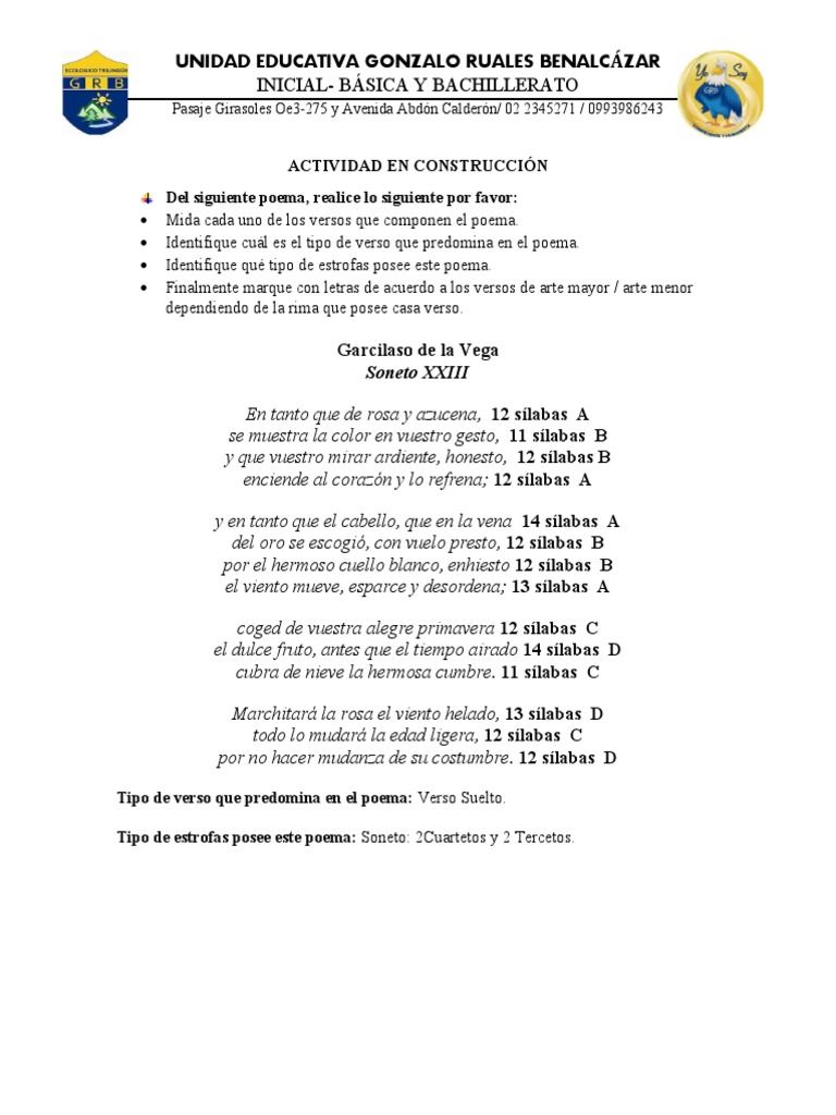 Garcilaso de La Vega Soneto XXIII | PDF | Poesía