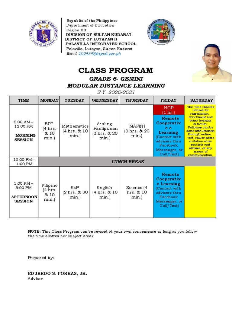 Class Program: Grade 6-Gemini Modular Distance Learning | PDF