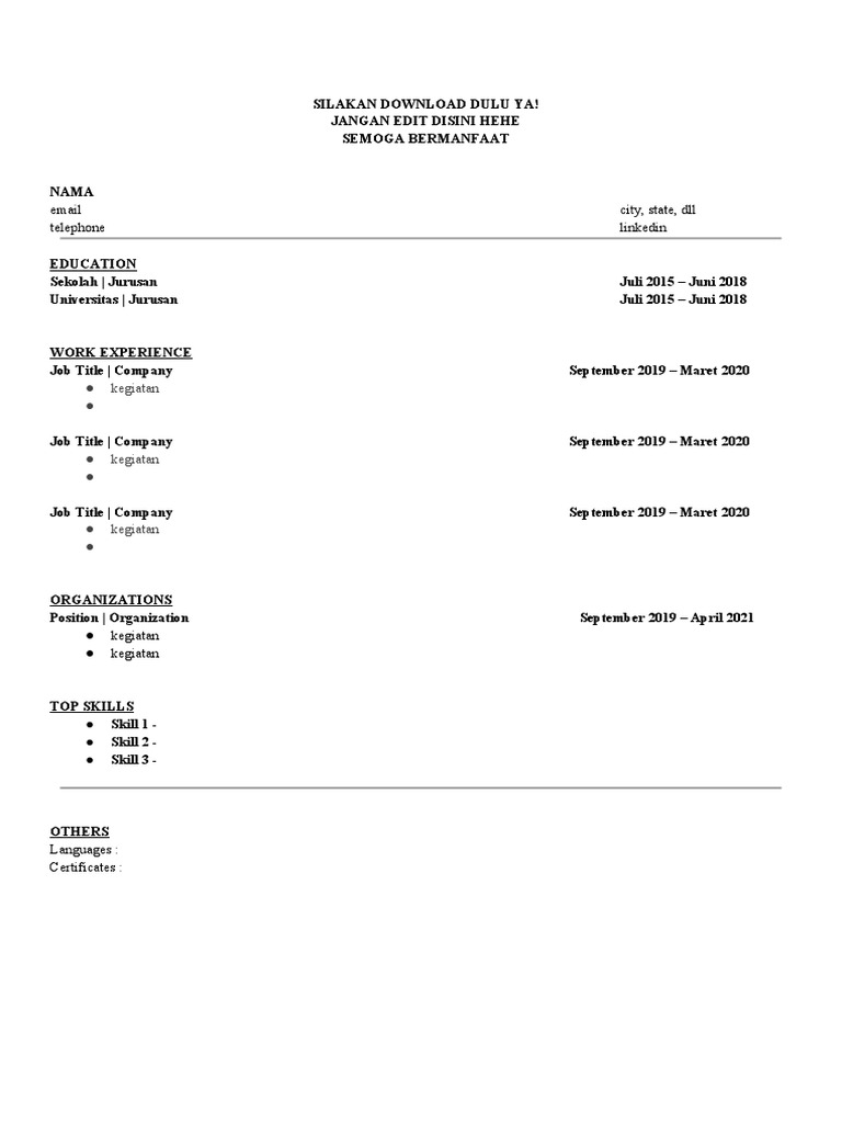 Free Template CV Ats Friendly - Mellan | PDF