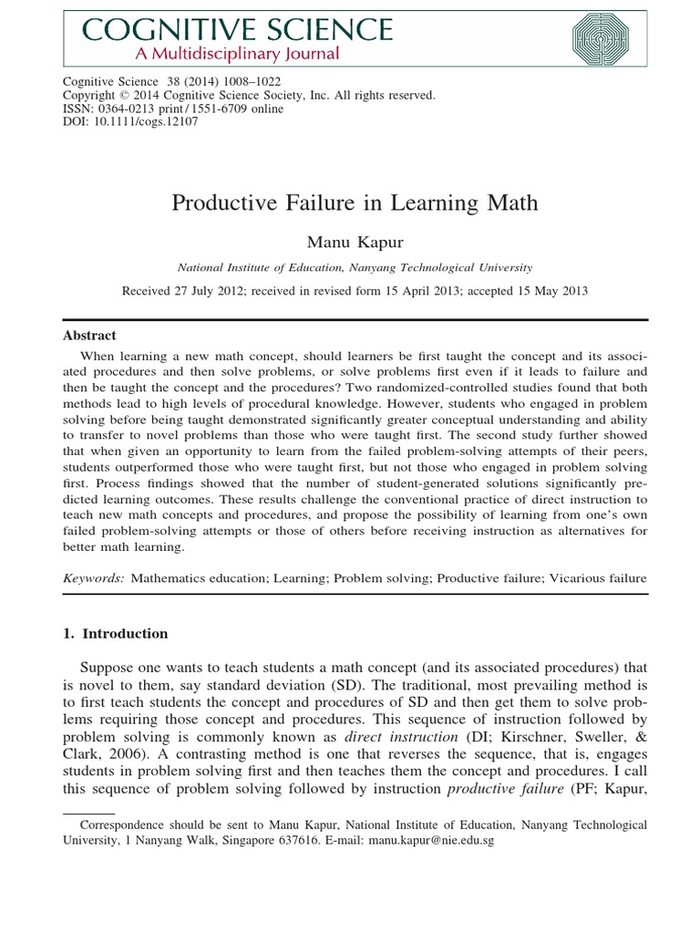 Kapur 2014 - Productive Failure in Learning Math | PDF | Learning ...