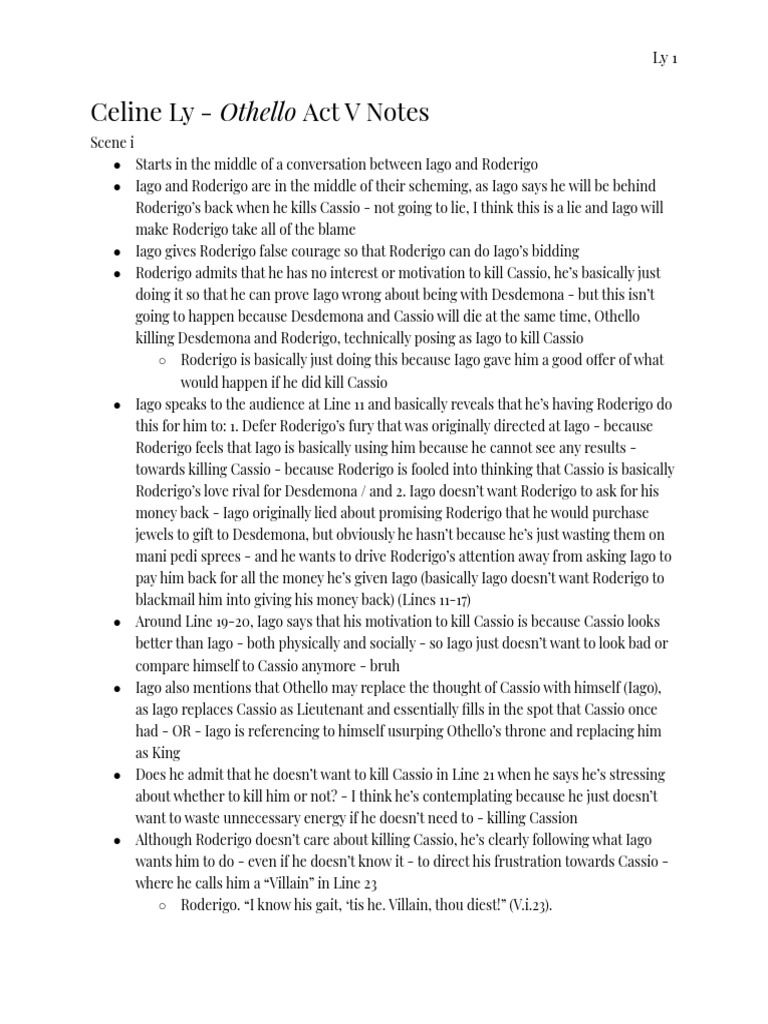Othello Act V Notes | PDF | Iago | Othello