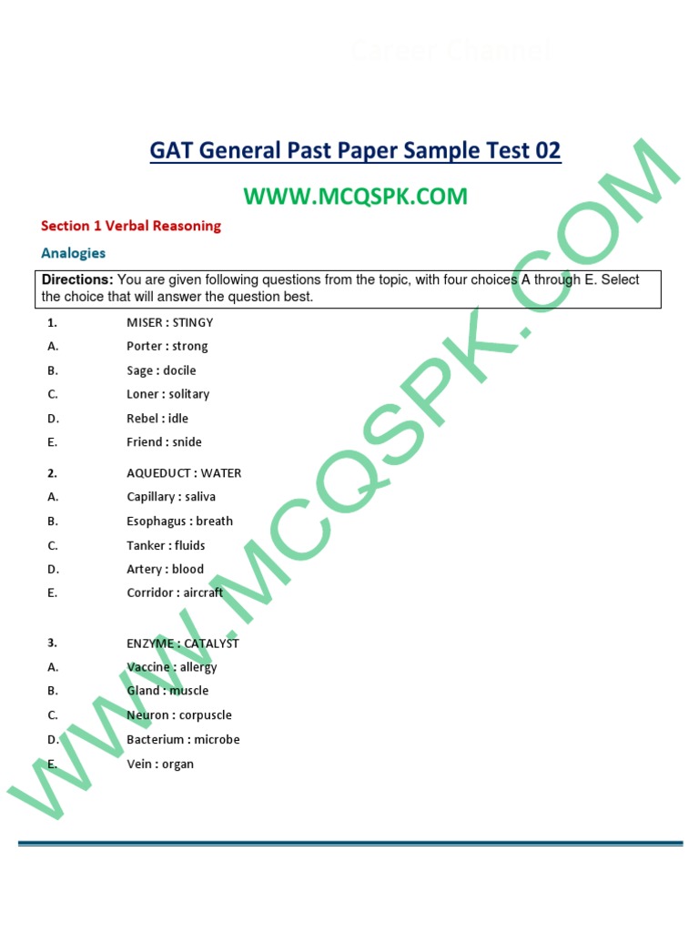 NTS GAT General Past Papers | PDF | English Language | Wheat