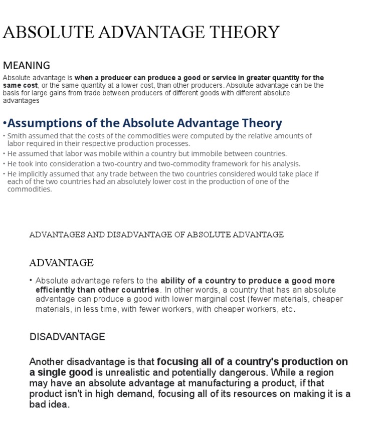 Absolute Advantage Theory | PDF