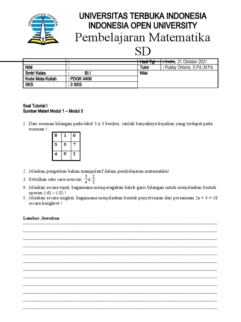 Tugas 1 - Pemb. Matematika SD | PDF