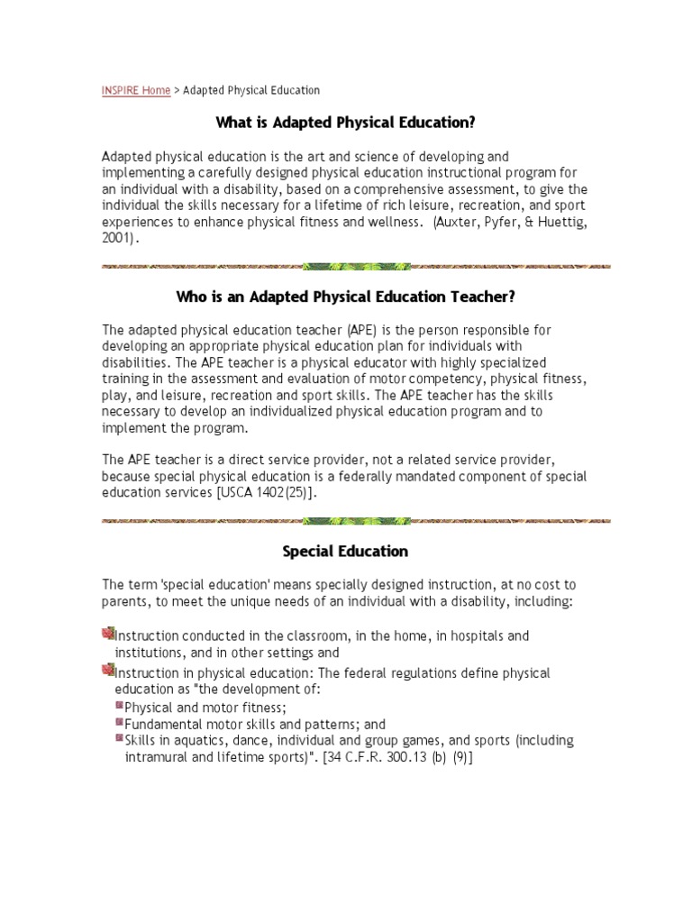 What Is Adapted Physical Education | PDF | Individualized Education ...