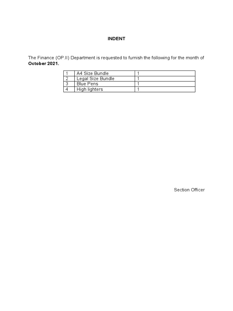 Indent - Office Use | PDF