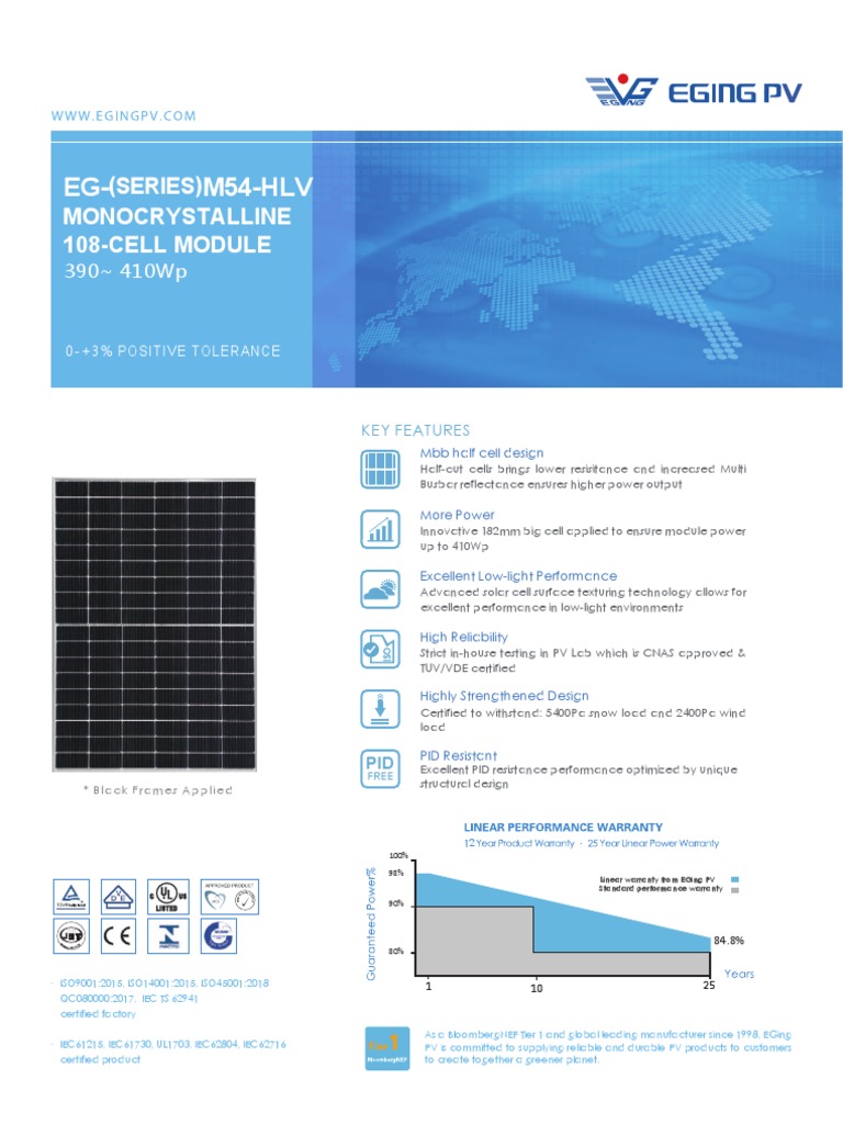 EG-M54-HLV: (Series) Monocrystalline 108-Cell Module | PDF ...