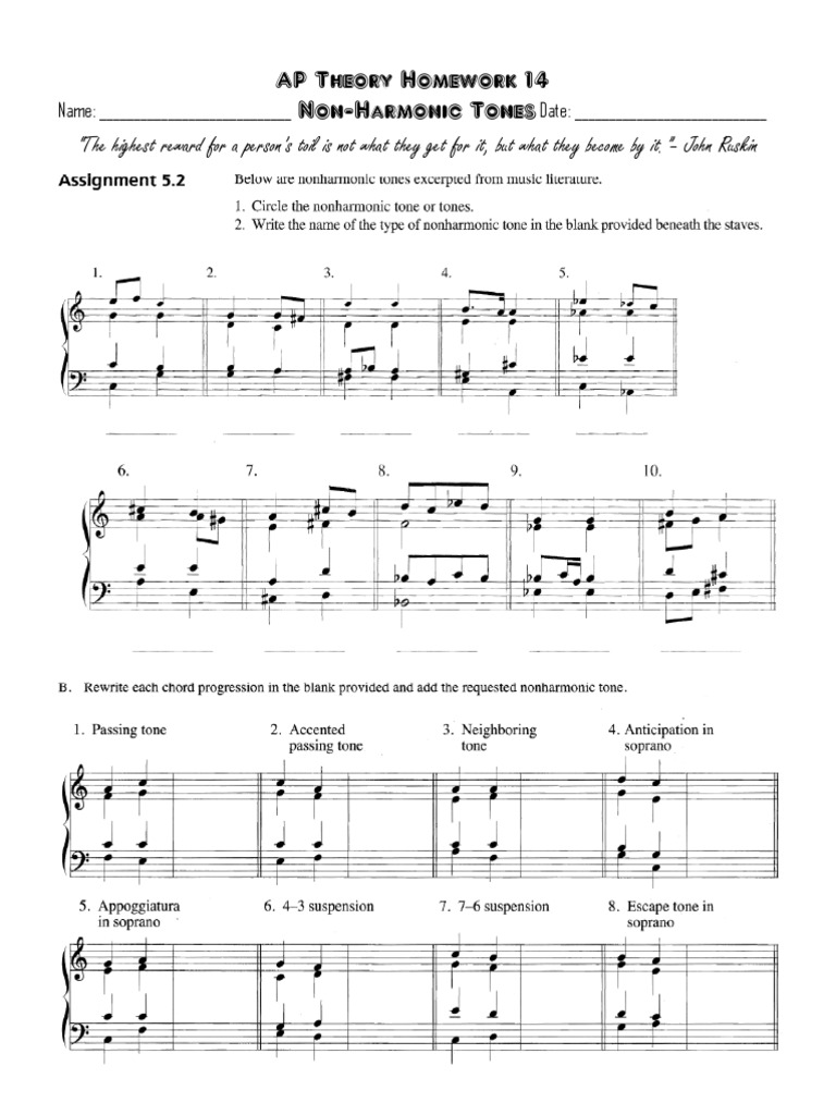 AP Theory Homework 14 Non-Harmonic Tones | PDF | Classical Music ...