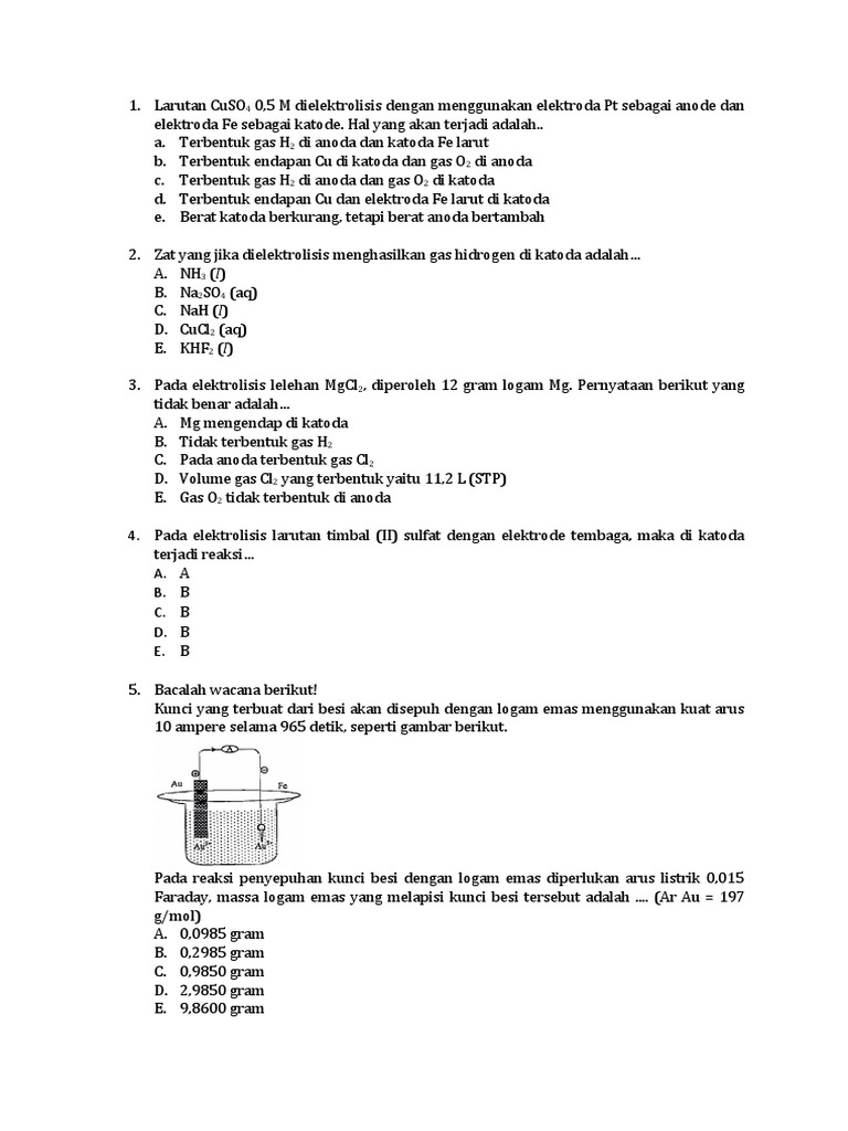 Ulangan Harian Sel Elektrolisis Dan Korosi | PDF | Seni | Teknologi & Rekayasa