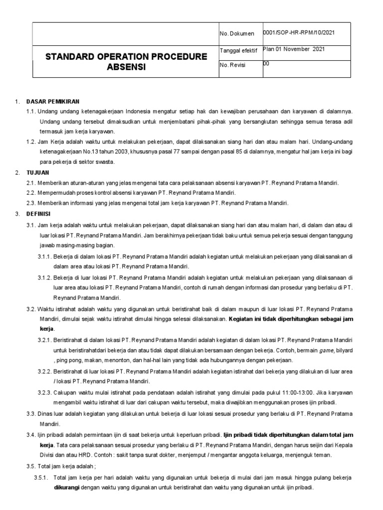 SOP Absensi RPM | PDF