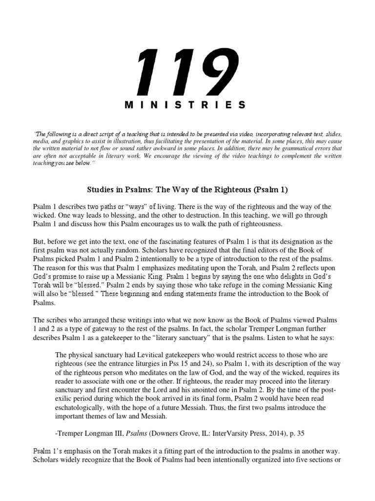 The Way of The Righteous Psalm1 | PDF | Gospel Of Matthew | Jesus