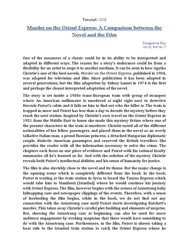 CC8 Tutorial - Murder On The Orient Express | PDF | Hercule Poirot ...