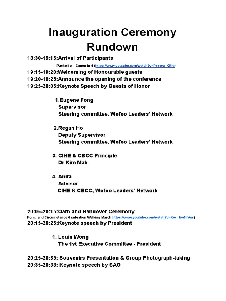 Inauguration Ceremony Rundown | PDF