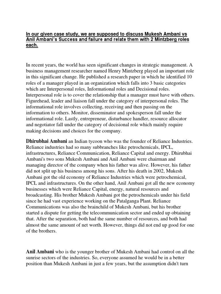 Case Study On Mukesh Ambani Vs Anil Ambani | PDF | Economies