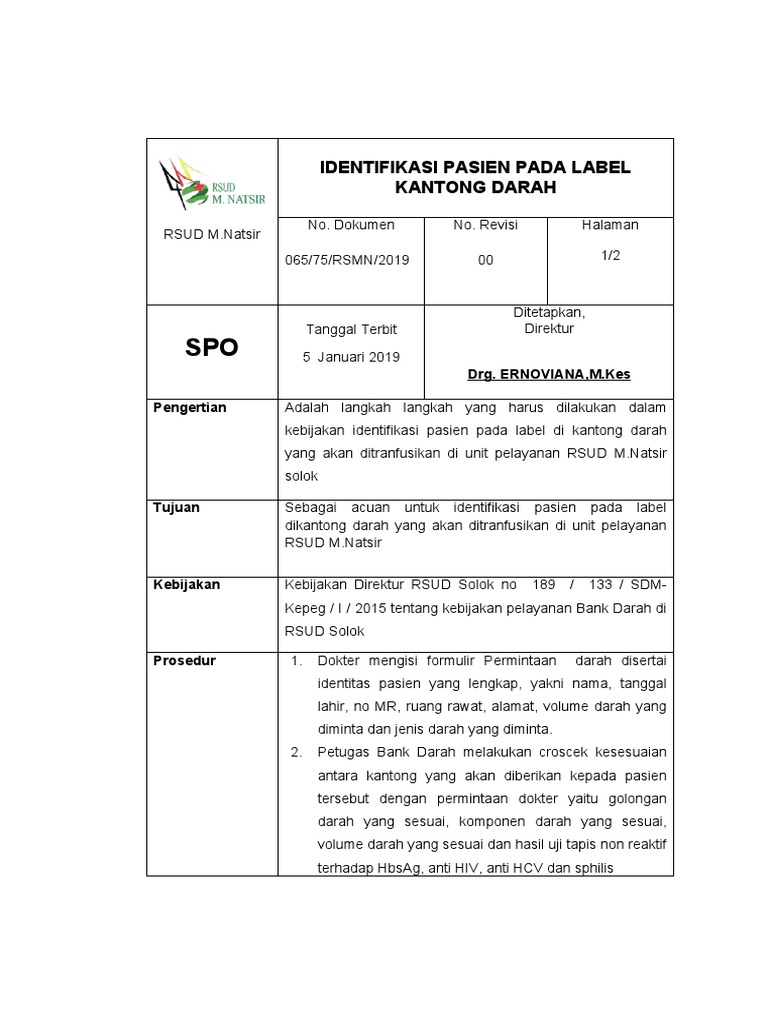 Identifikasi Pasien Pada Label Kantong Darah | PDF