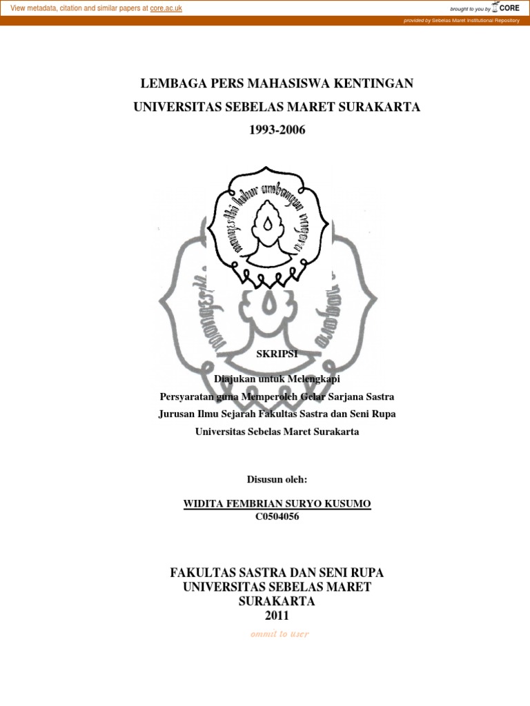 Lembaga Pers Mahasiswa Kentingan Universitas Sebelas Maret Surakarta 1993-2006 | PDF
