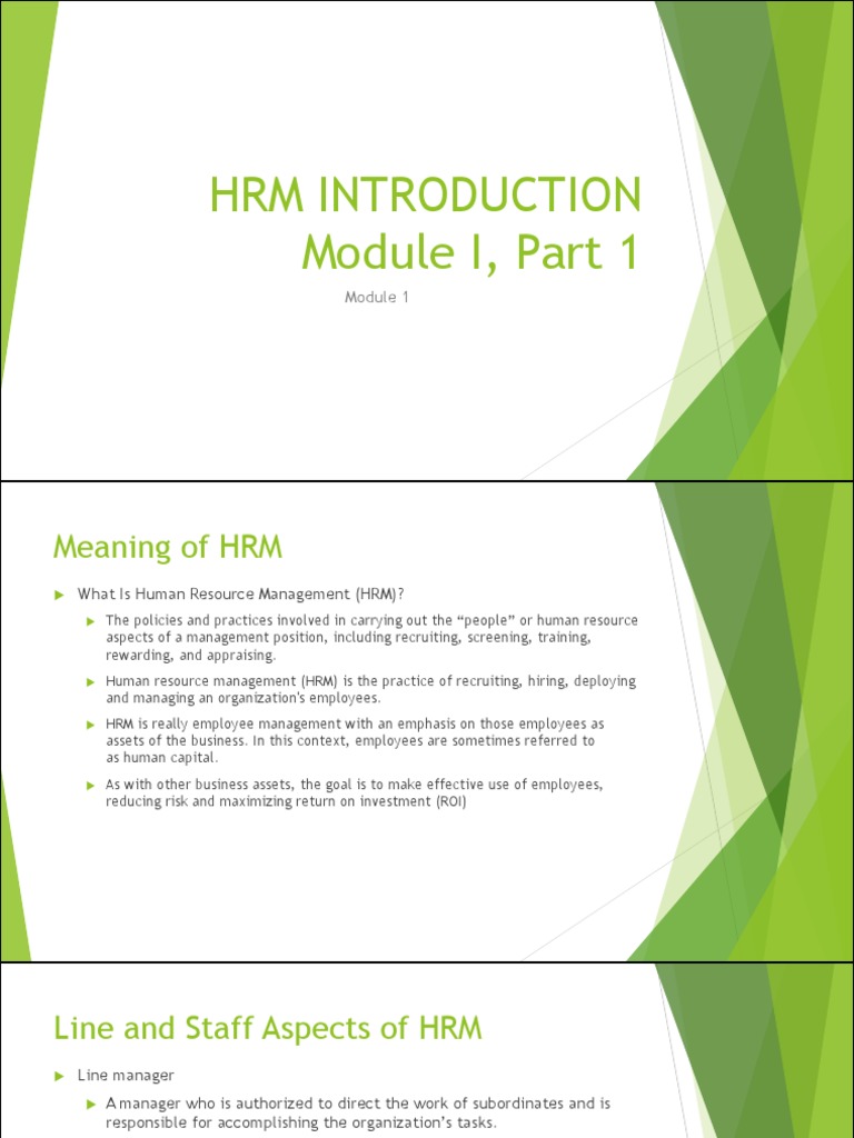 HRM Introduction Module I, Part 1 | PDF | Human Resource Management ...