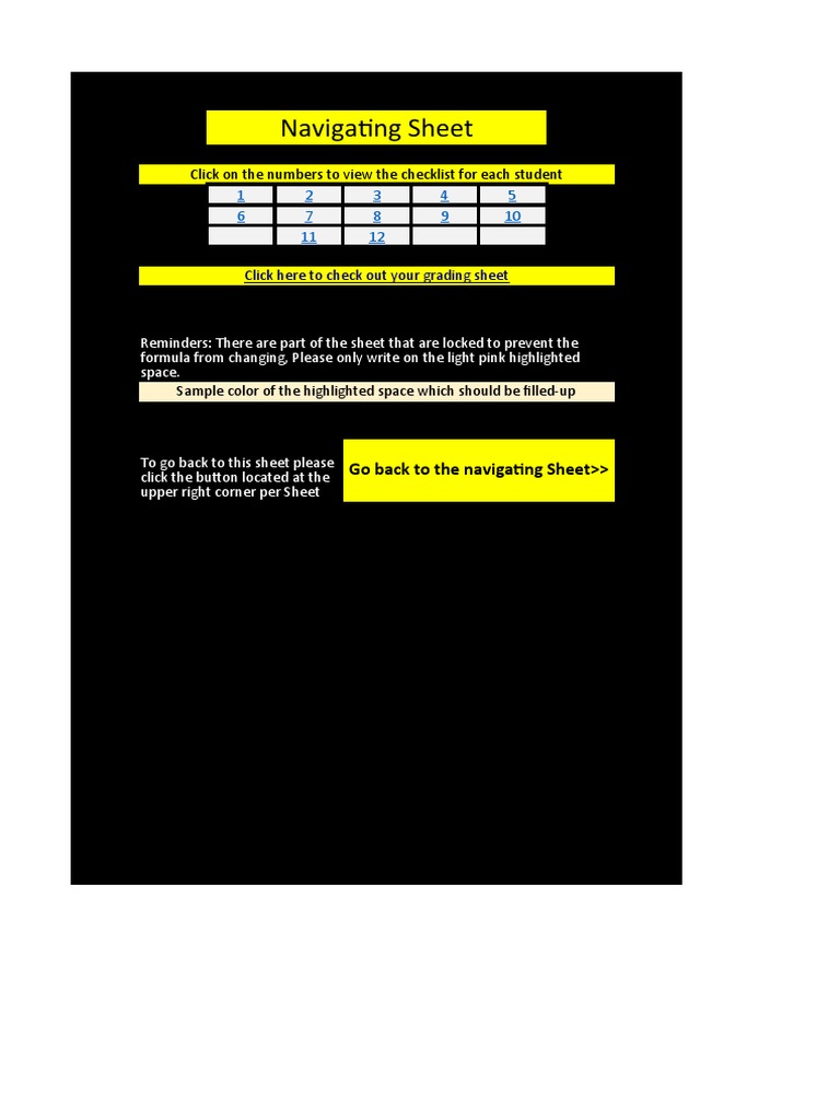 Navigating Sheet: Click On The Numbers To View The Checklist For Each ...