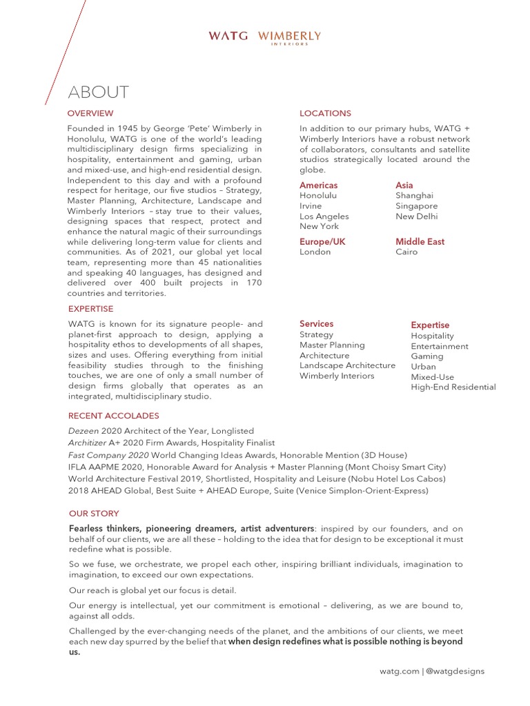 WATG Global Design Firm Overview | PDF | Design