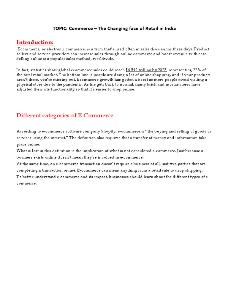 Different Categories of E-Commerce.: TOPIC: Commerce - The Changing ...