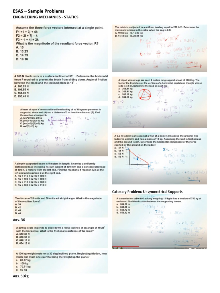 Esas Statics Sample Problems | PDF | Force | Lever