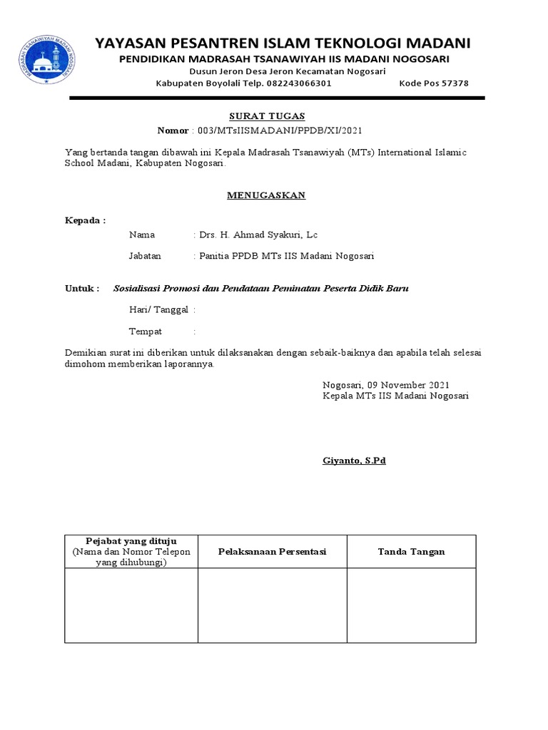 Surat Tugas PPDB | PDF