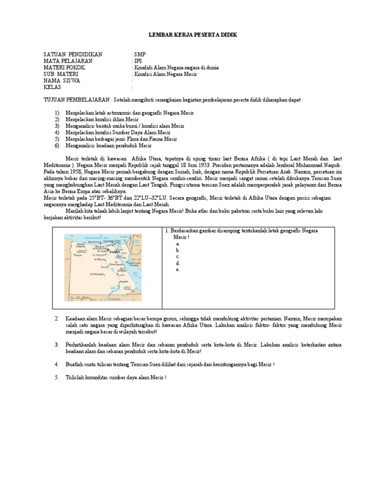 LKPD Kondisi Alam Negara Mesir | PDF | Ilmu Sosial | Perjalanan