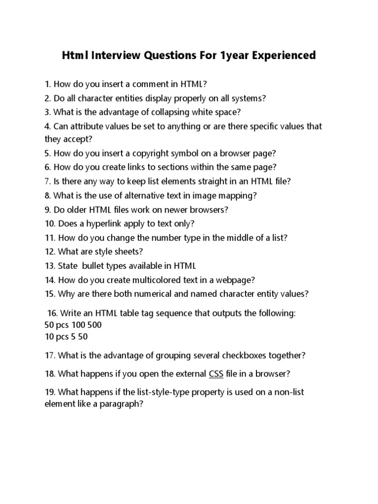 HTML Interview Questions For 1year Experienced | PDF