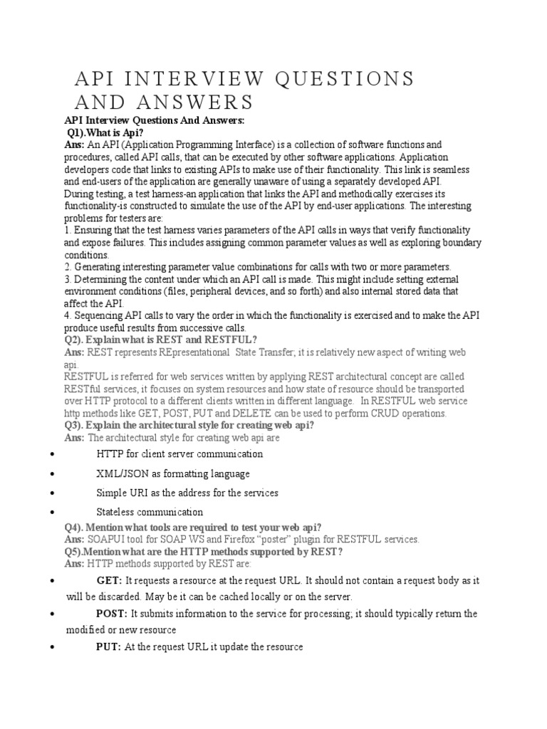 Api Interview Questions and Answers | PDF | Representational State Transfer | Hypertext Transfer ...